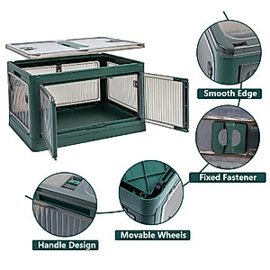 NOCCUR 3 Pack Stackable Storage Bins with Lids - 23Gal Green Plastic Storage Bins - Folding Storage Box - Foldable Plastic Storage Container with Lids and Doors - for Book Storage,Study Room