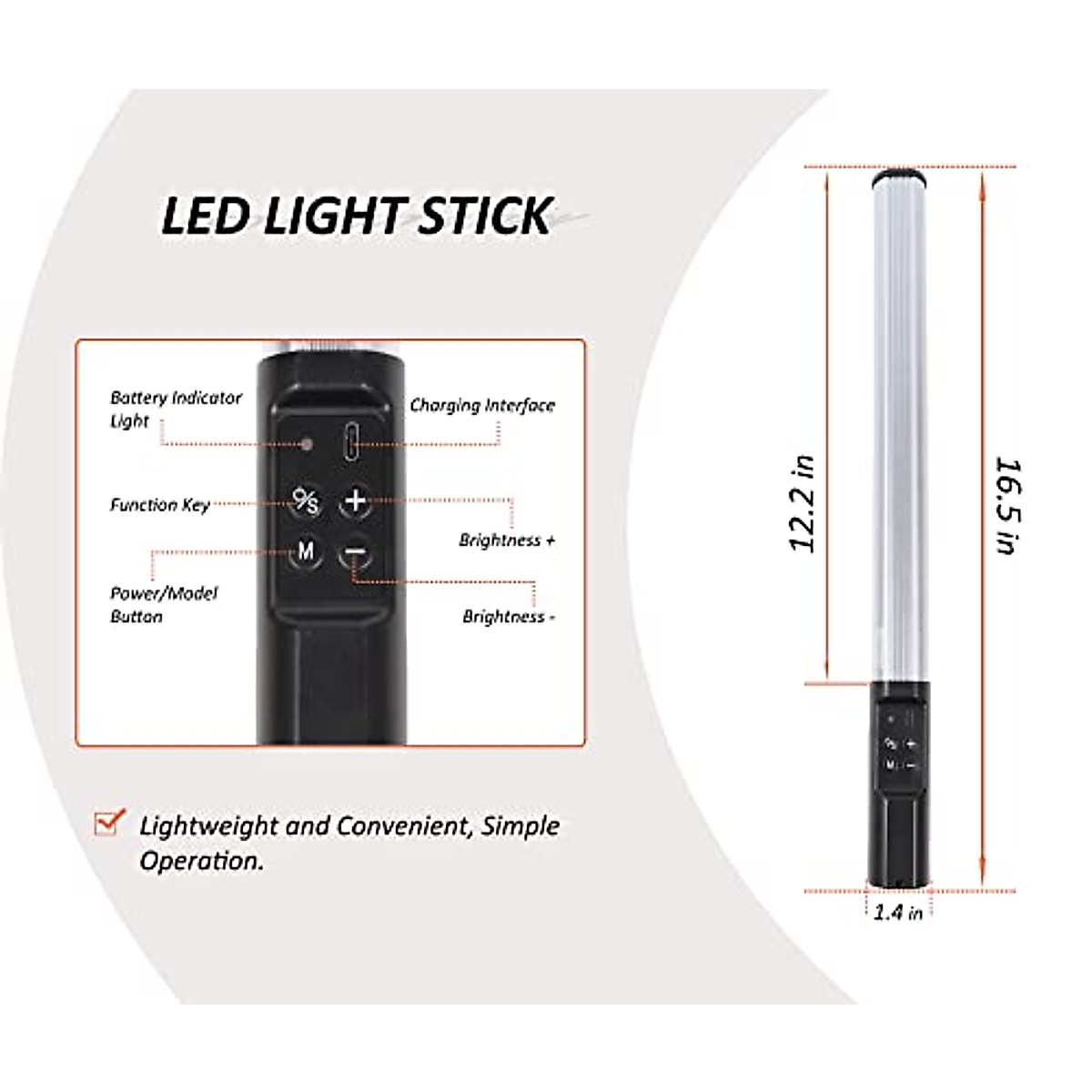 RGB Handheld LED Photography Light Wand ,9-Color Video Light Stick, Tripod Photography Kit, Built-in Rechargeable Battery, 1000 Lumens Adjustable 3200K-5600K