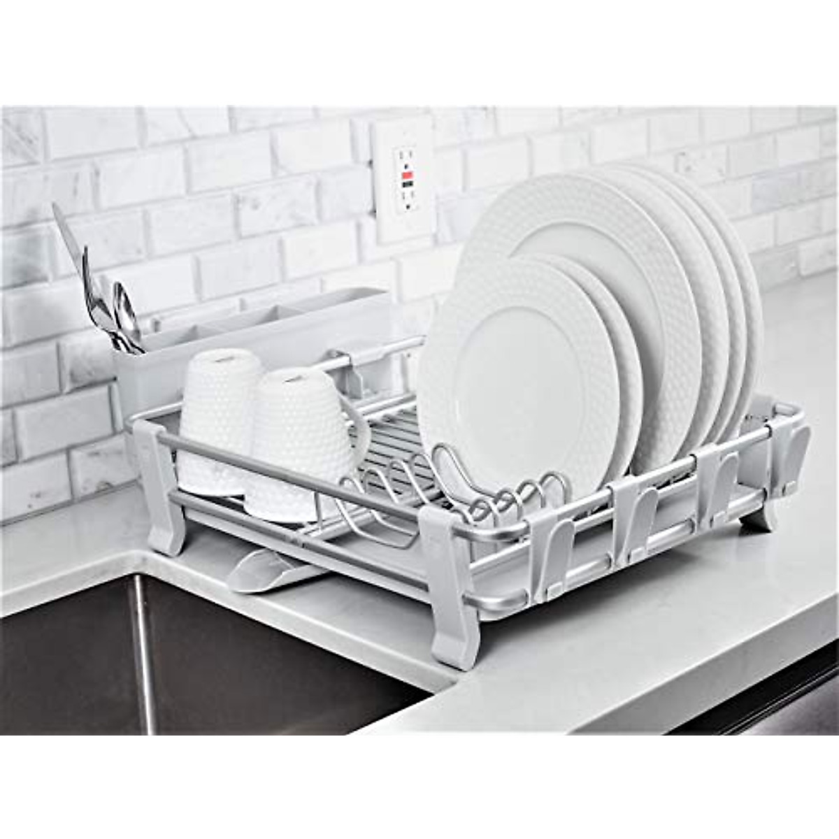 Real Home Innovations Designer Series Milan Single Tier Dish Rack, Extra Large, Satin Aluminum Gray