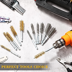 Bore Brush for Drill Wire Bore Brush Set Wire Cleaning Brush Set Stainless Steel Cleaning Brush for Power Drill Impact Driver(12 Pieces, Stainless Steel, Brass)