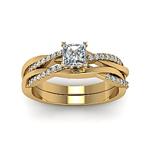 10K 14K 18K Gold Princess Cut Engagement Rings Set for Women,1.84/2.84 CTW Infinity Twist Moissanite Rings Wedding Engagement Anniversary Set Bands Free Engraved (14K-1.84 cttw.)