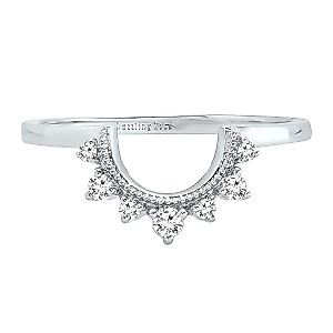 Dazzlingrock Collection 0.15 ctw Round White Diamond Women Guard Curved Wedding Band for Solitaire Ring, 14K White Gold, Size 5.5