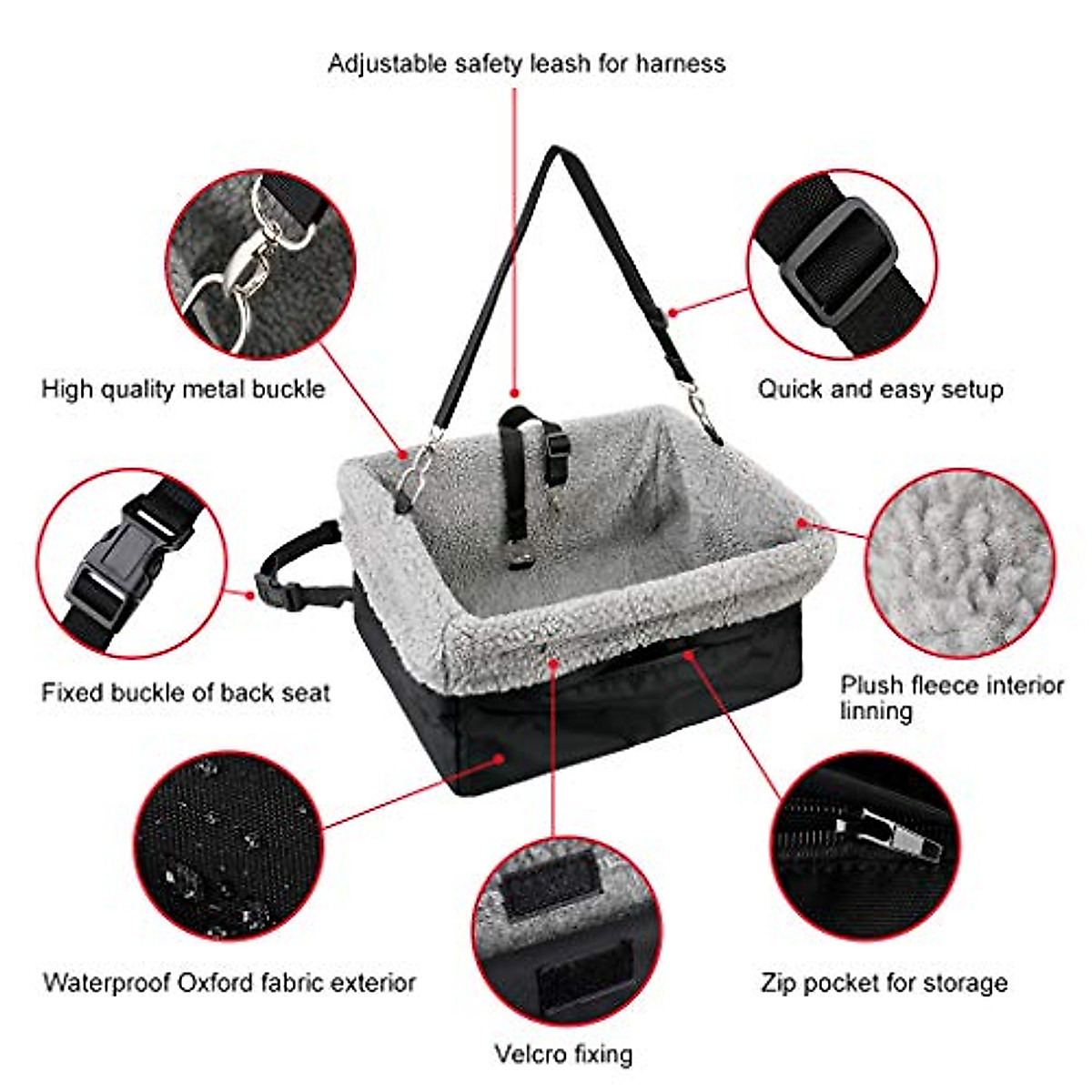 Devoted Doggy Deluxe Dog Car Seat Fits Pets up to 20lbs, Dog Booster Seat, Padded Cushioning, Adjustable Straps, Metal Frame Encasing, Installs in Seconds, Collapsible Canvas and Easy to Clean