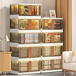 Storage Bins with Lids,Wheels-Large Plastic,4 Packs Folding Storage Box,34 Qt Stackable ,Grey Office Organization,White Dorm Room Essentials,Double Door File Cabinet