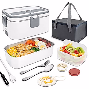 Ivyhouse Electric Lunch Box for Men and Women Food Heater 1.8L Large Capacity 3 in 1 12V/24V/110V Heated Lunch Boxes for Adults Warming Lunch Boxes for Work with Fork & Spoon & Lunch Bag Grey