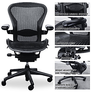 Aeron Herman Miller Office Chair Size B | Fully Adjustable with All Features Included| Quick and Easy Assembly| Renewed| 10 Year Warranty| Hardwood Floor Roller Blade Style Wheels Included