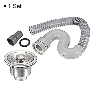 MECCANIXITY Sink Drainer Kit, Adjustable Flexible Drain Pipe Kit with Seal Ring for Kitchen Bathroom, Gray Green