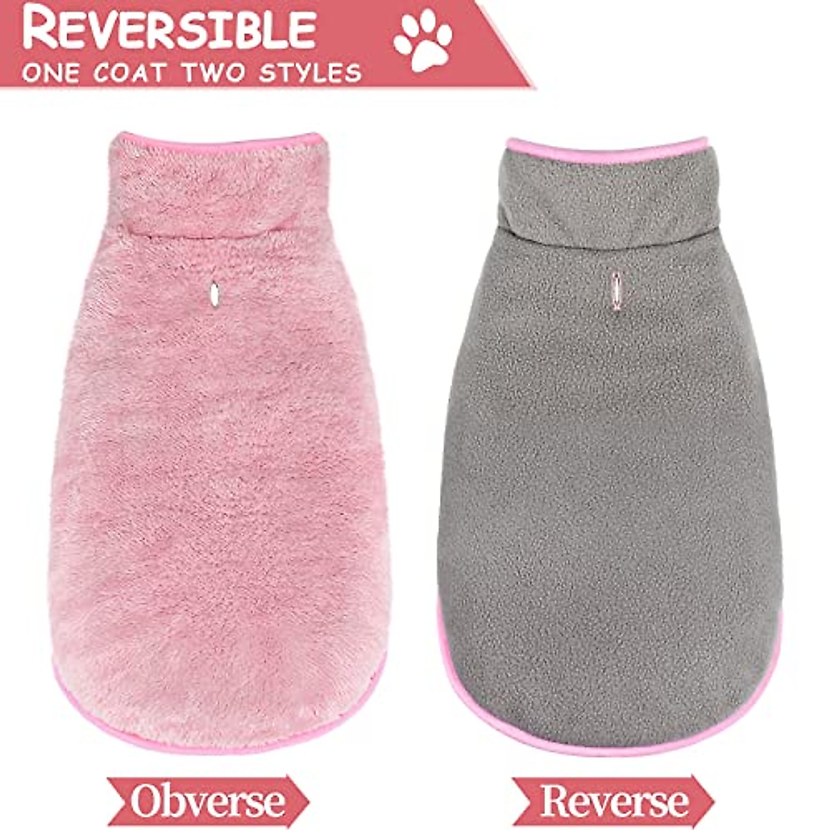 Malier Dog Winter Coat, Reversible Fleece Dog Cold Weather Coats Dog Jacket for Dogs, Windproof Warm Dog Coat Snow Dog Jacket Vest Pet Dog Clothes for Small Medium Large Dogs (Medium, Pink)