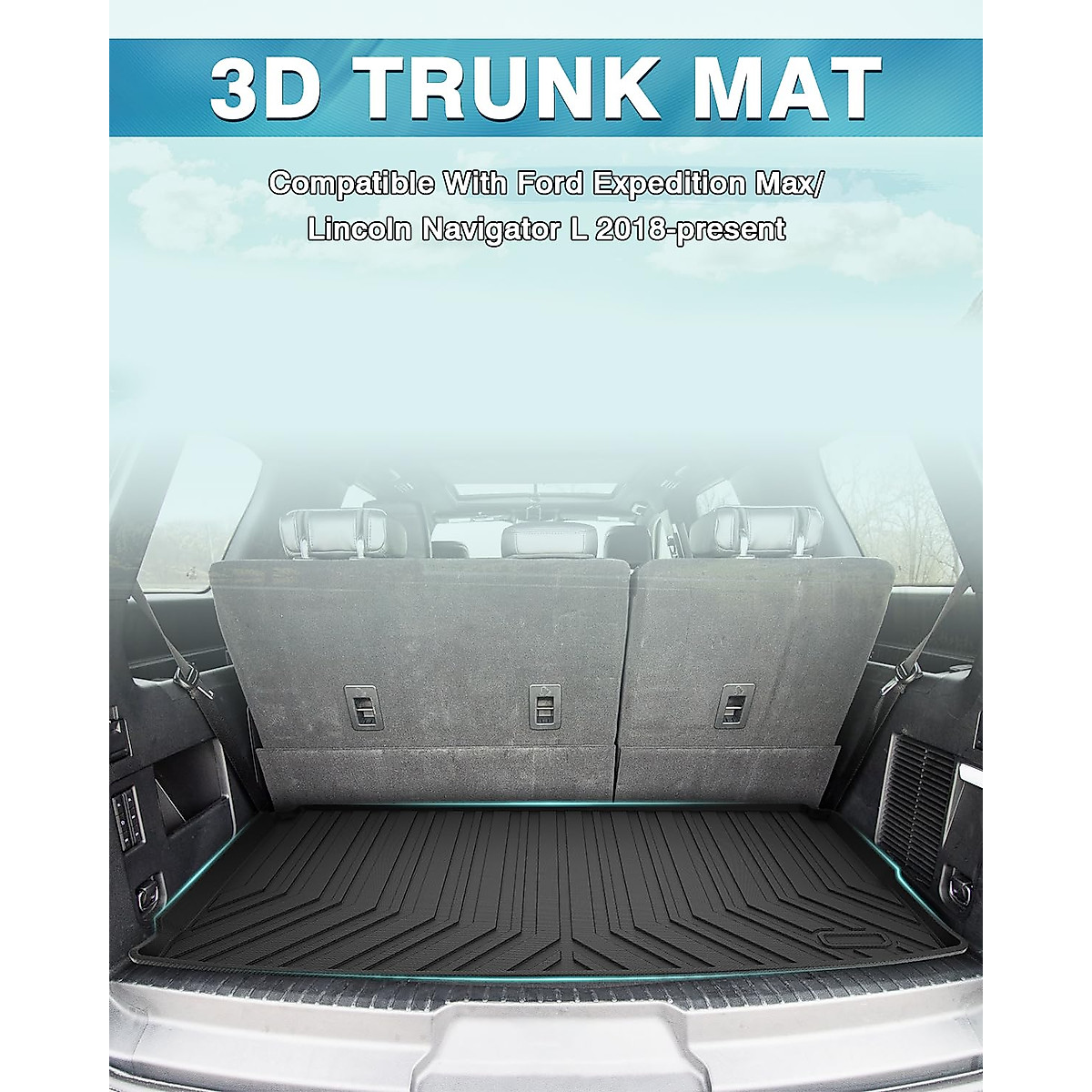 Mixsuper Cargo Liner for Ford Expedition Max/Lincoln Navigator L 2018-2024, All Weather Cargo Mat Rear Trunk Liner Behind The 3rd Row Seats Black