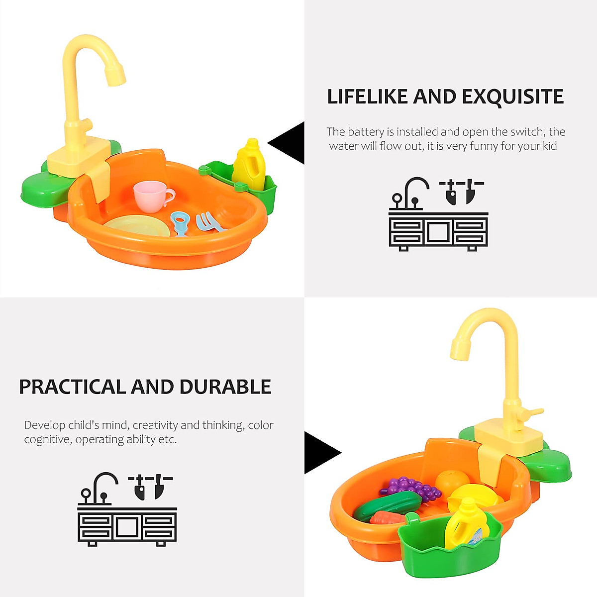 1 Set Children's Wash Basin Sink Toy with Running Gifts Educational Toys Children’s Toys Kitchen Toys Tableware Parent-Child Plastic Washing Dishes