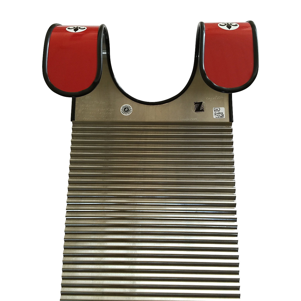 Zydeco Washboard "Red & White Cajun Fleur De Lis Key of Z Rubboards Free Scratchers Frottoir Scrubboard Zydeco Washboard Percussion Instrument Handmade Louisiana Made By Tee Don Authentic Original