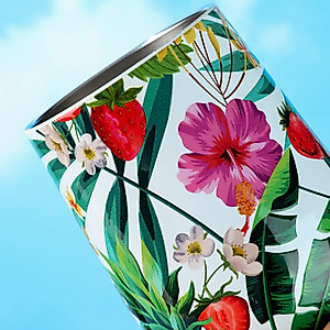 MINISO Tropical Insulated Wine Tumbler with Lid, Double Wall Stainless Steel Wine Cup Wine Glass 11.6oz Vacuum Insulated Travel Mug for Cold Hot Drinks,Coffee Tumbler Water Bottle for Home and Office