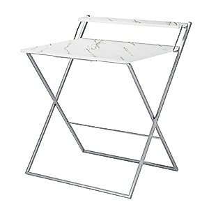 Urban Lifestyle Foldable 2 Tier Compact Computer Desk, Marble/Silver