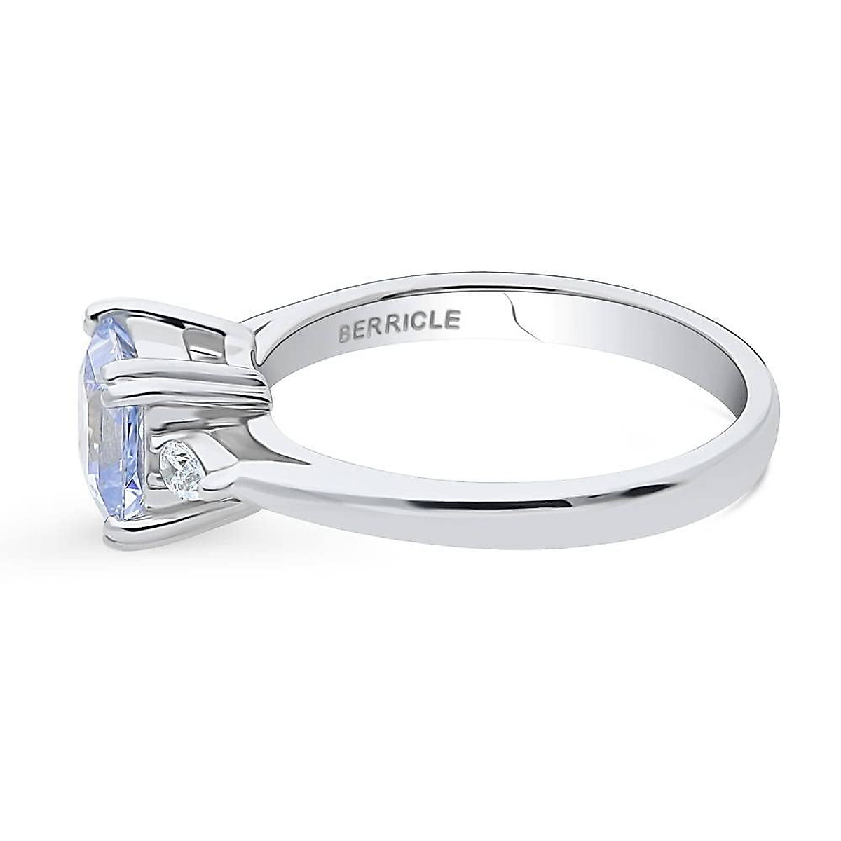 BERRICLE Sterling Silver 3-Stone Greyish Blue Princess Cut Cubic Zirconia CZ Fashion Anniversary Ring for Women, Rhodium Plated Size 4