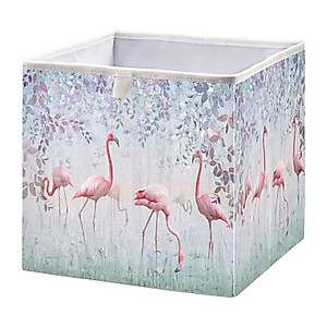 SDMKA Cube Storage Bin Pink Flamingos Fabric Storage Cubes Foldable Storage Baskets Collapsible Cube for Shelf Closet Home Organizers, 11 Inch