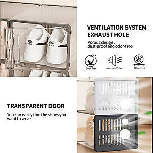 AISNDYOG Shoe Storage Box, 15 Pack Large Clear Plastic Black Stackable Shoe Organizer for Closet, Space Saving Foldable Shoe rack,Substitute for Drawer Organize Unit