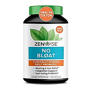Zenwise No Bloat - Probiotics, Digestive Enzymes for Bloating and Gas Relief | Ginger, Dandelion, and Cinnamon to Improve Digestion - 60 Count