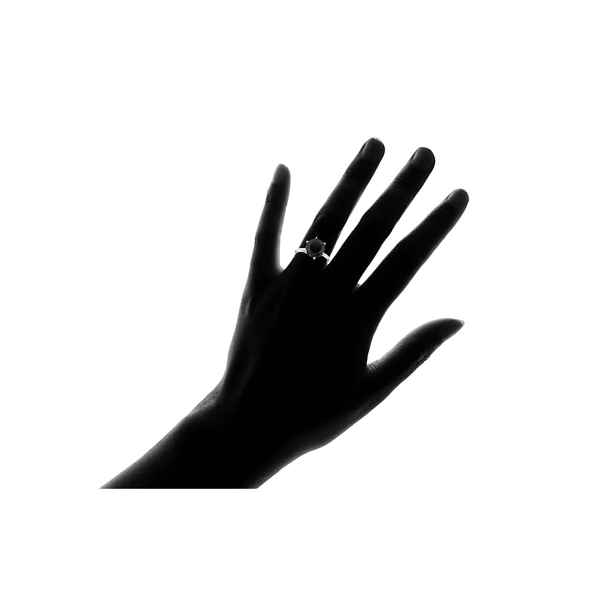 3ct Black Diamond Solitaire Engagement Ring 14K White Gold - Size 6