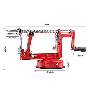 Apple Peeler Slicer Corer with Stainless Steel Blades and Powerful Suction Base for Apples Pears Potatoes(Red)