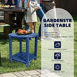 GARDENSTAR Adirondack Round Outdoor Side Table 2-Tier Storage Patio Side Table, HDPE End Tables for Backyard Pool Porch Garden Lawn (Blue)