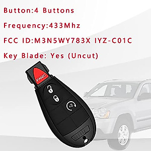 Key Fob Replacement Keyless Entry Remote Fits for Dodge Ram 1500 2500 3500 Truck Pickup 2009-2012, Dodge Magnum, Charger, Journey, Challenger, Grand Caravan, JEE p Grand Cherokee, Commander