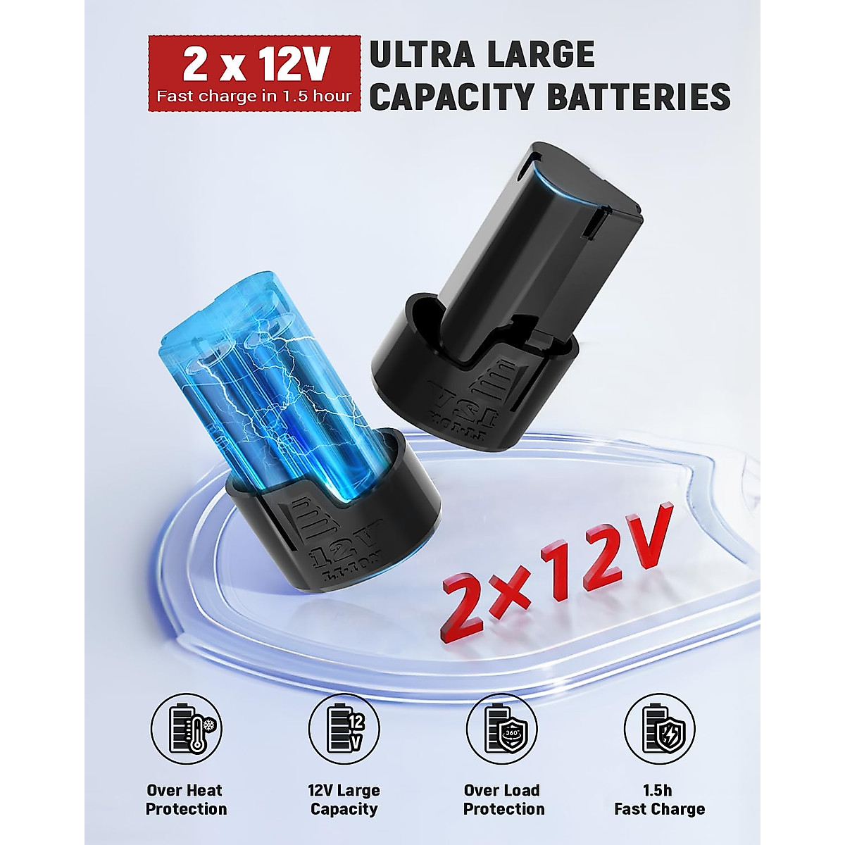 Tarlido 3/8" Electric Ratchet Wrench, 4" Extended 40 Ft-Lbs 400 RPM 12V Cordless Battery Powered Ratchet Wrench Set with LED Light, Including 2 Batteries, 11 Sockets and Fast Charge