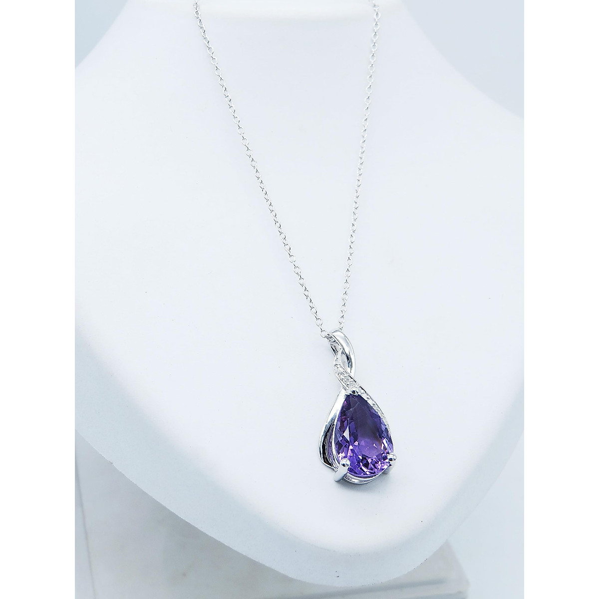 Dazzlingrock Collection 15X10 MM Pear Amethyst & Round Diamond Women Teardrop Pendant with 18 inch Silver Chain in Sterling Silver