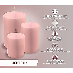Hyoola Light Pink Pillar Candles 3x6 Inch - 6 Pack Unscented Pillar Candles Bulk - European Made