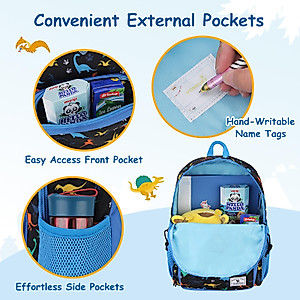 VX VONXURY Kids Backpack,Cute Preschool Toddler Schoolbag for Boys with Chest Strap Small（Black Dinosaur