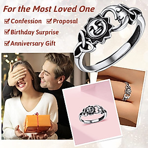 FaithHeart Sterling Silver Open Rings Women Celtic Sun and Moon Antiqued Polished Stacking Finger Ring Charms