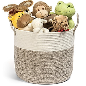 Shu Baby Woven Storage Basket - Large Cotton Rope Basket with Long Handles, Foldable Laundry Hamper, Toy Bin and Decorative Hamper (brown)