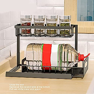 Miskall Under Sink Organizer L Shape 2 Tier Slide Out Sink Shelf for Under Kitchen Bathroom Sink Organizers and Storage Cabinet Organizer Black