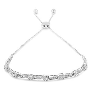 Haus of Brilliance .925 Sterling Silver 1/4 Cttw Diamond 4”-10” Adjustable Bolo Alternating Square and Rectangle Bolo Bracelet (I-J Color, I3 Clarity)