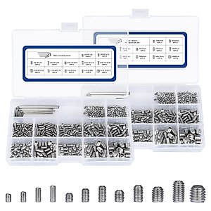 JROUTH 1000pcs Metric + SAE Set Screw Assortment Kit, Internal Hex Drive Cup-Point Allen Screws Set 304 Stainless Steel Grub Screw (M3-M8, 1/8""-40 to 5/16""-18)