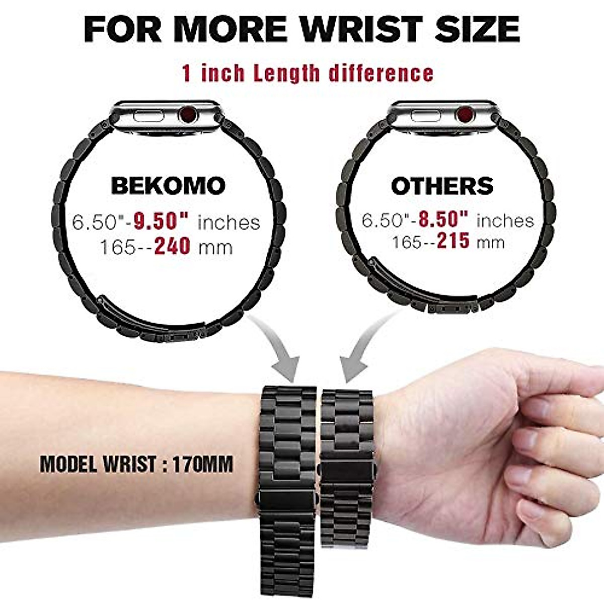 Bekomo Compatible with Apple Watch Band 49mm 44mm 45mm 42mm 40mm 38mm 41mm, Stainless Steel Metal XL large iWatch Bands with 2 Pack Tempered Glass Screen Case for Series Ultra 8/7/6/5/4/3/2/1/SE for Men Black