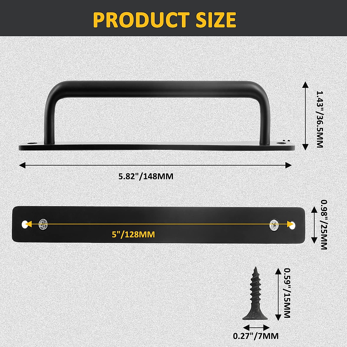 Cionyce 2 Pack Barn Door Pulls 5 inch Garage Handles Long Base Handle Pull for Shed, Gate with Mounting Screws(128mm,2 Pack)