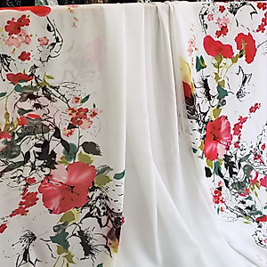 58 Inches White Flower Positional Print Chiffon Fabric Wedding Decoration Fashion Fabric Material Digital Print 75D Chiffon Evening Dress Sewing Material