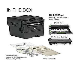 Brother HL-L2395DWB Monochrome Laser Wireless All-in-One Printer with Convenient Flatbed Copy & Scan, Automatic Duplex Printing, 36ppm, 2400 x 600 dpi, 250-sheet, Hi-Speed USB, Tillsiy Printer Cable