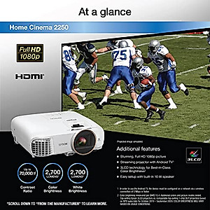 Epson Home Cinema 2250 3LCD Full HD 1080p Projector with Android TV, Streaming Projector, Home Theater Projector, 10W Speaker, 70,000:1 Contrast Ratio, HDMI (Renewed)