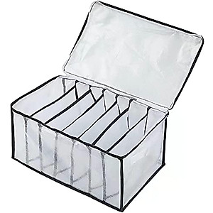 ZNNCO Wardrobe Clothes Organizer,7 Grids Foldable Visible Clothes Storage Organizer Clothes Drawer Mesh Storage Box for Jeans,T-shirt,Legging,Skirts (hGrey 2PCS)