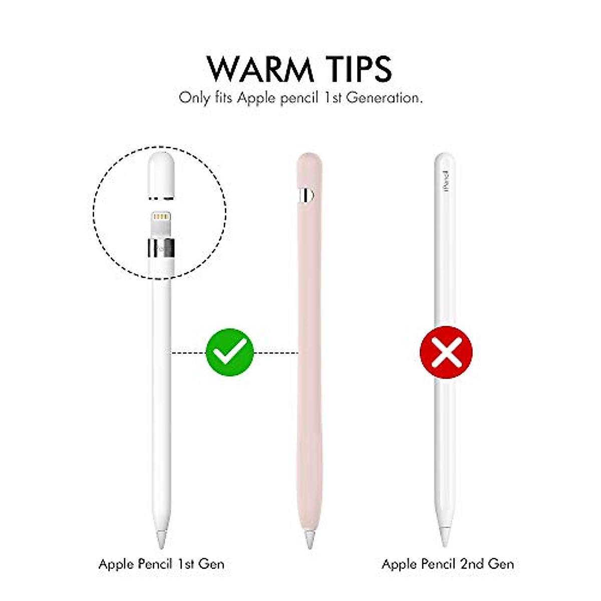 AhaStyle Anti-Slip Case Sleeve Silicone Protective Skin [ Added Cable Adapter Tether Kit] Compatible with Apple Pencil 1st Generation
