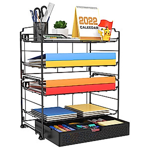 Elbourn Desk Organizer, 4-Tier Office Organization with Drawer, Desktop Paper Holder Letter Tray File Organizers and Accessories Office Supplies Desk Storage for Office School Home - Black