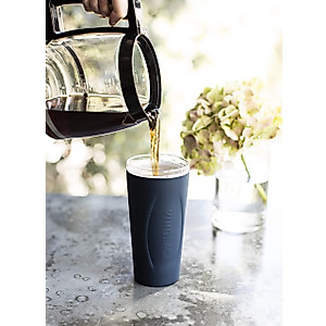 Vinglacé Stainless Steel Drink Tumbler- Insulated Hot and Cold Beverage Cup with Glass Insert and Lid, 14 oz, Navy