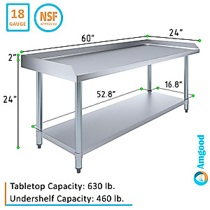 AmGood Stainless Steel Equipment Stand - Heavy Duty, Commercial Grade, with Undershelf, NSF Certified (24" Width x 60" Length)