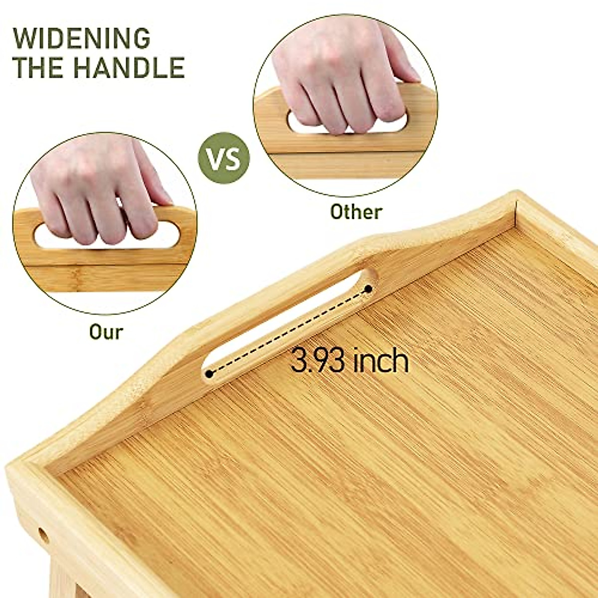 Mayyol Breakfast Bed Tray for Eating - Raised Food Table Up to 9.5" on Lap Sofa - Adjustable Bamboo Serving Tray - Portable Snack Platter with Folding Legs Ideal for Bedroom Picnic