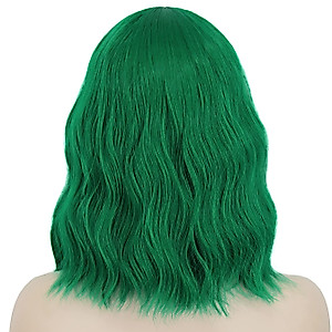 Mersi Green Wig Green Wigs for Women St Patricks Day Short Wavy Green Wig with Bangs Cute Soft Synthetic Wigs for Party Halloween S046DGR