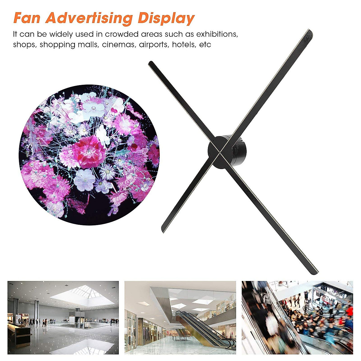Bindpo 3D Hologram Fan, 65CM 3D Hologram Fan Advertising Holographic Projector Naked Eye 3D Rotating Electric Fan Advertising Projecto, for Shop, Mall, Party Advertising Display(US)