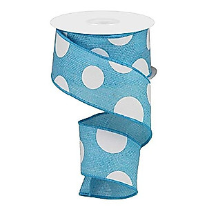 Craig Bachman 2.5" Faux Burlap Giant Polka Dot Ribbon: Light Blue & White (10 Yards) Craft Floral Arrangement Gift Wrapping Wired Edge Ribbon