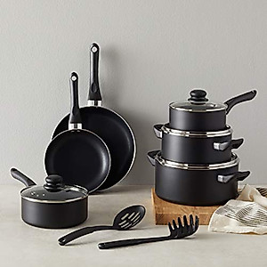 Amazon Basics Non-Stick Cookware 15-Piece Set, Pots, Pans and Utensils, Black