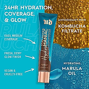 Urban Decay Hydromaniac Tinted Moisturizer - 24HR Hydrating & Glowy Medium Coverage Foundation - With Kombucha Filtrate + Marula Oil - Lightweight, Dewy Skin Finish – 81 Deep Neutral, 1.1 Oz